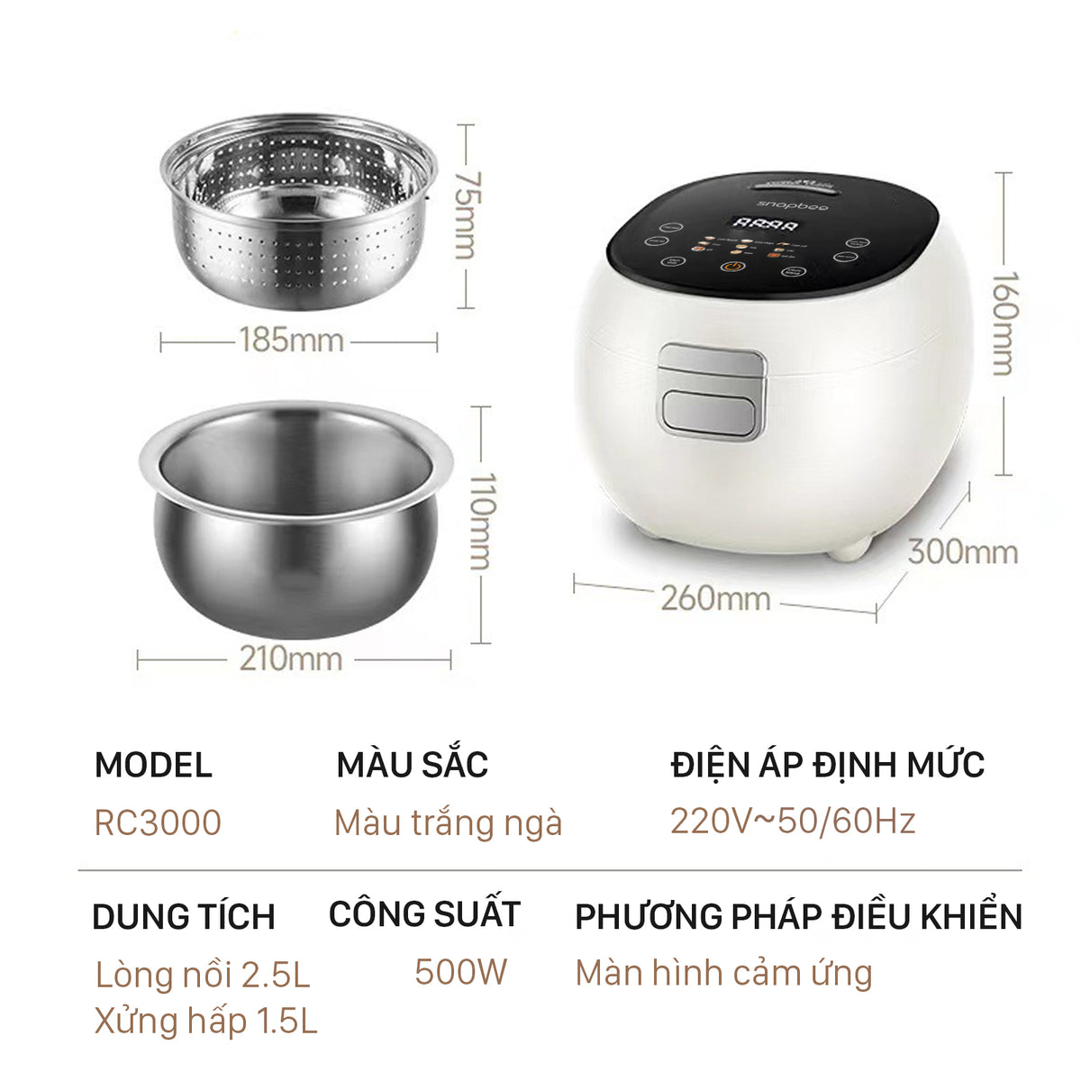 Nồi Cơm Điện Đa Năng - Kiêm Tách Đường - Snapbee RC3000 PRO - Dung Tíc